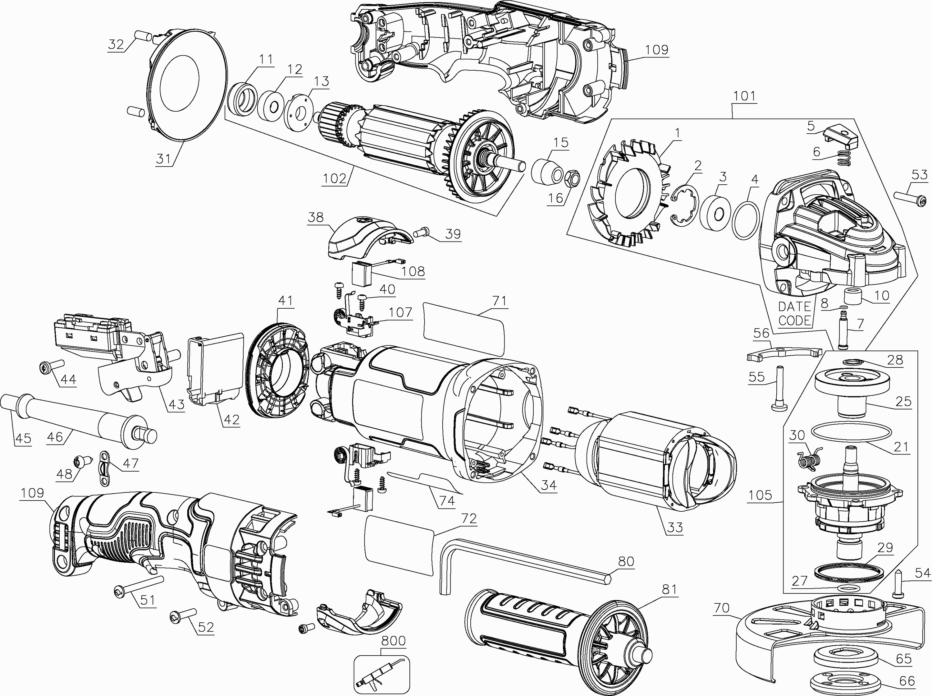 Dewalt Dwe43116 Type 2 spare parts and technical drawings Kruis Powertools